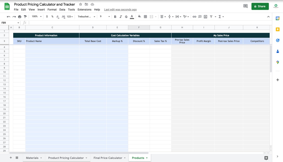 Product Pricing Template | Google Sheets | Pricing Sheet | Pricing ...