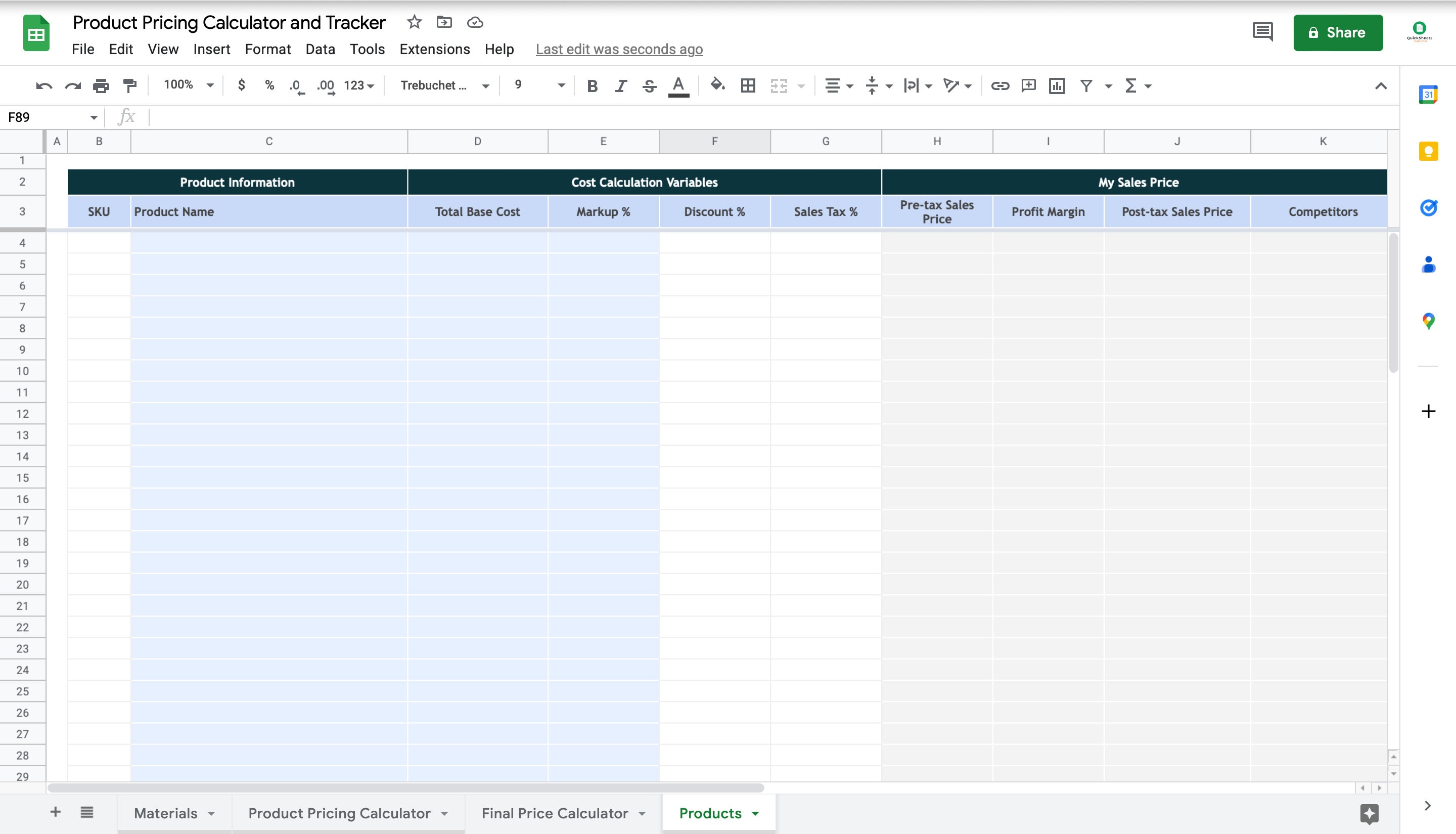 Product Pricing Template | Google Sheets | Pricing Sheet | Pricing ...