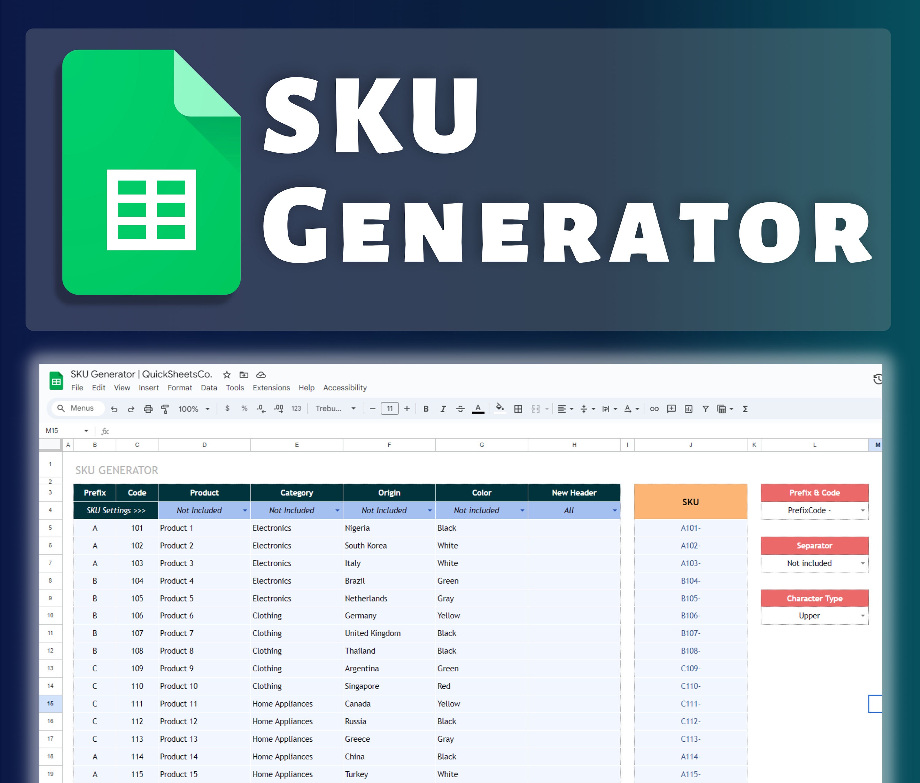 SKU Generator Google Sheets Template | Generate Unique Codes for ...