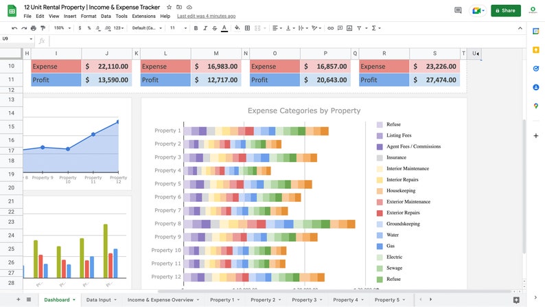 12 Unit Rental Property Template Landlords Google Sheets Template ...