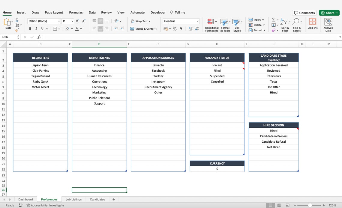 Recruitment Tracker Excel Template | Applicant Tracking Spreadsheet | Hiring Pipeline ...