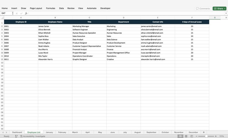 Employee Leave Tracker | Excel Template | Leave Management Excel | Time ...
