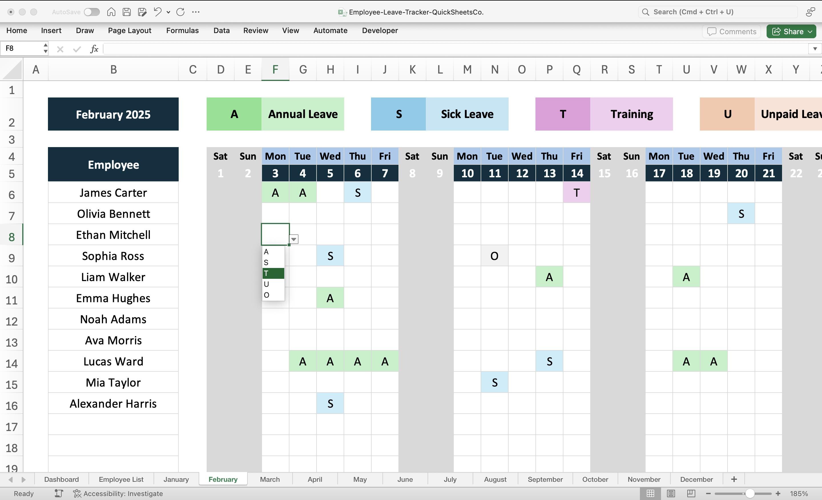 Employee Leave Tracker | Excel Template | Leave Management Excel | Time ...