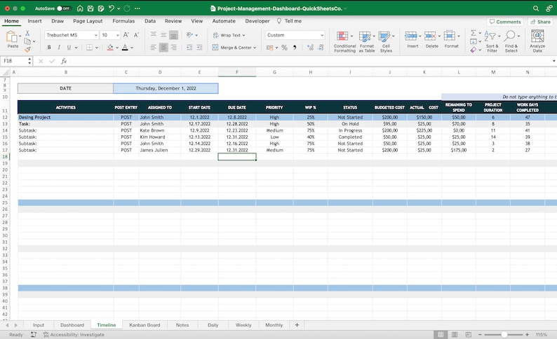 Project Management Dashboard Excel Template | Automatic Dashboard ...