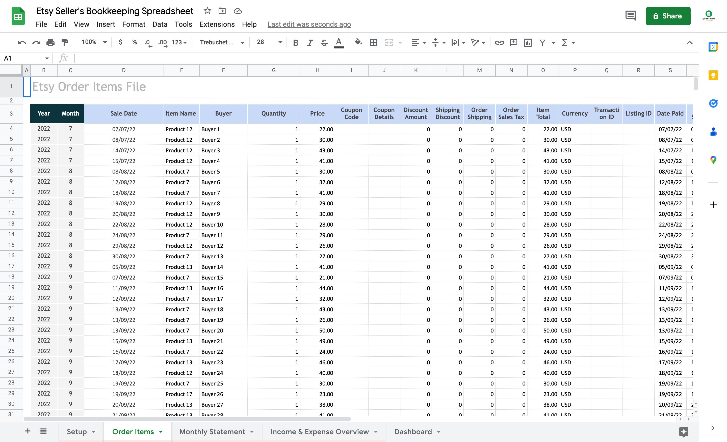 Etsy Bookkeeping Automated Spreadsheet | Income & Expense Tracker | Accounting | Google Sheets ...