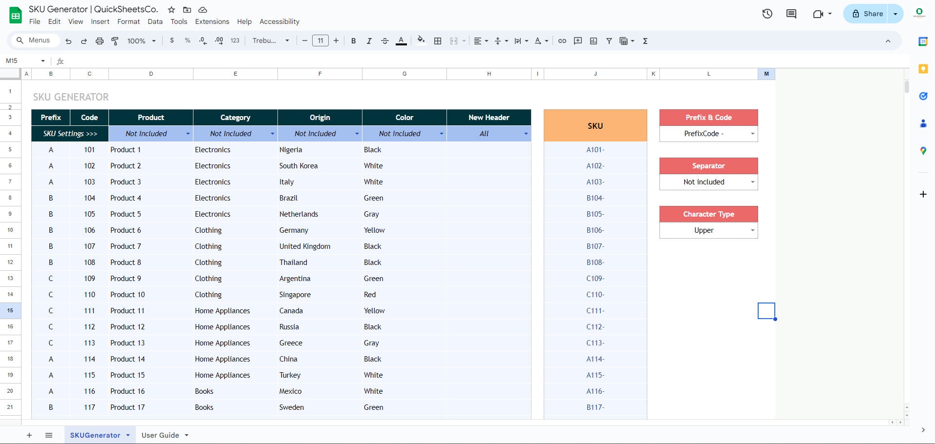 SKU Generator Google Sheets Template | Generate Unique Codes for ...