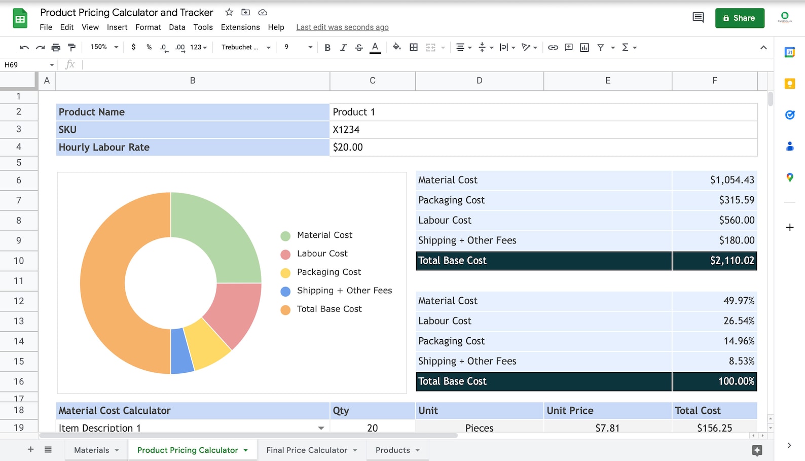 Product Pricing Template | Google Sheets | Pricing Sheet | Pricing ...