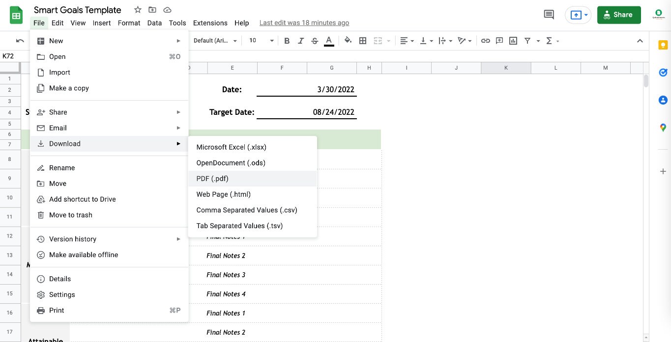 Smart Goals Analysis Template | Google Sheets | Download Smart Goals ...