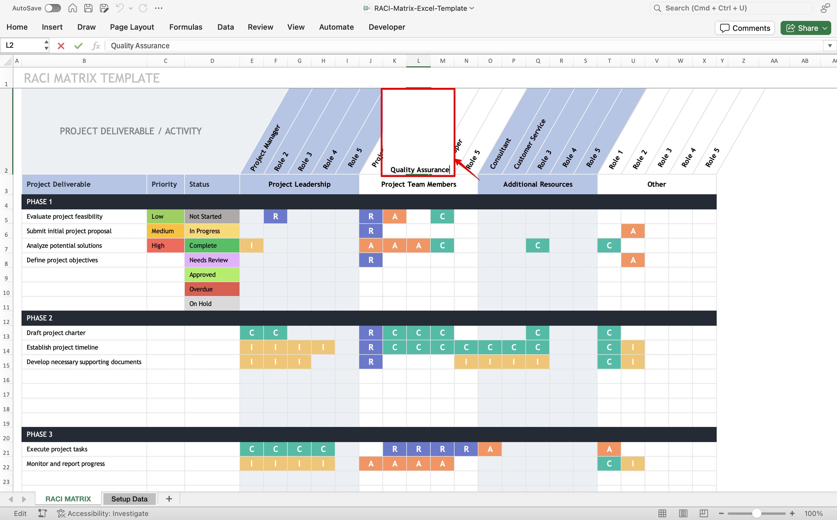 RACI Matrix | Excel Template | RACI Chart | Responsibility Assignment ...