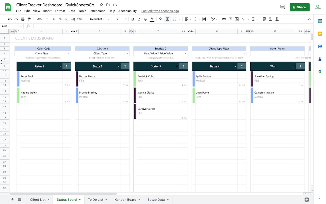 Client Tracker Spreadsheet | Google Sheets | Small Business Template ...