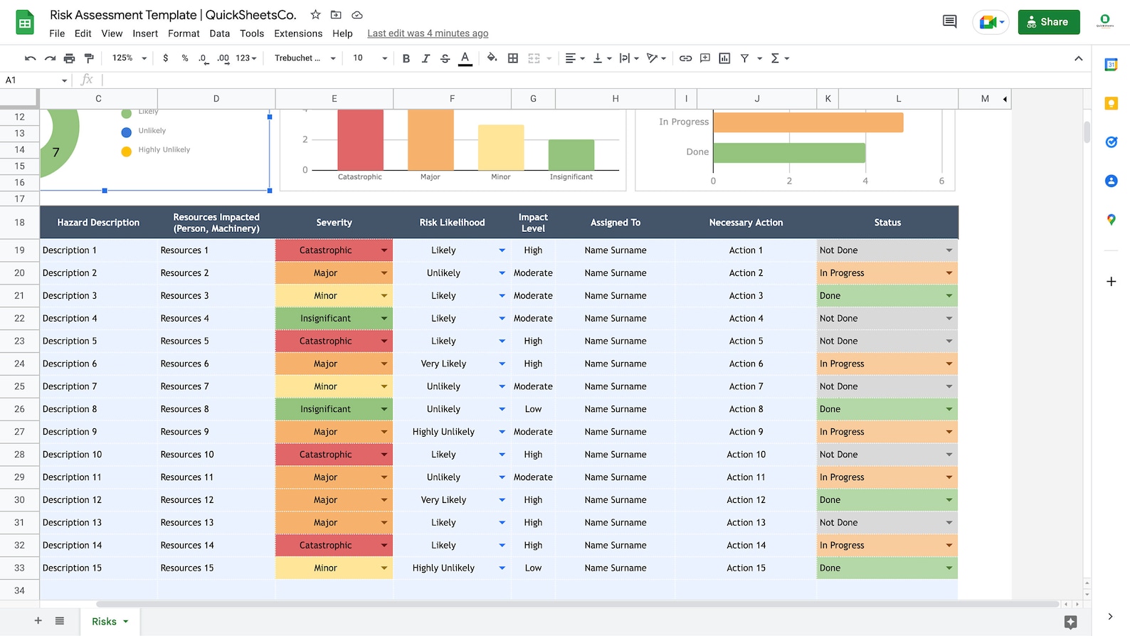 Risk Assessment Template | Business Google Sheets Template | Risk ...