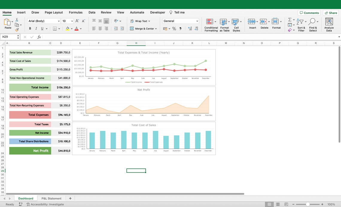 Profit and Loss Statement Excel Template | Financial Spreadsheet ...