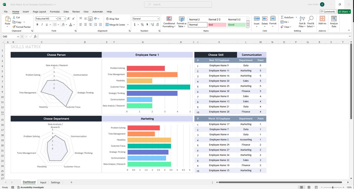 Skills Matrix | Excel Template | Skills Gap Analysis | Excel Tool for ...