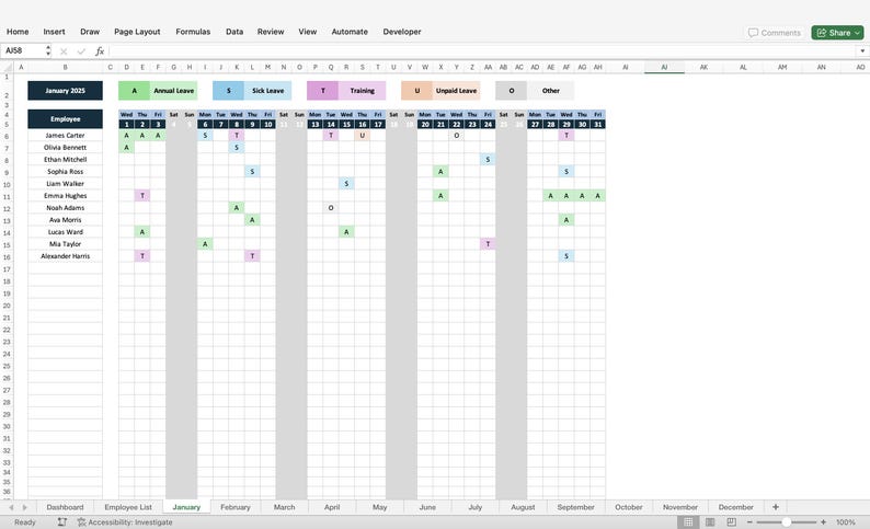Employee Leave Tracker | Excel Template | Leave Management Excel | Time ...