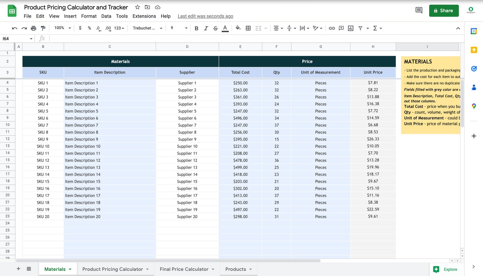 Product Pricing Template | Google Sheets | Pricing Sheet | Pricing ...