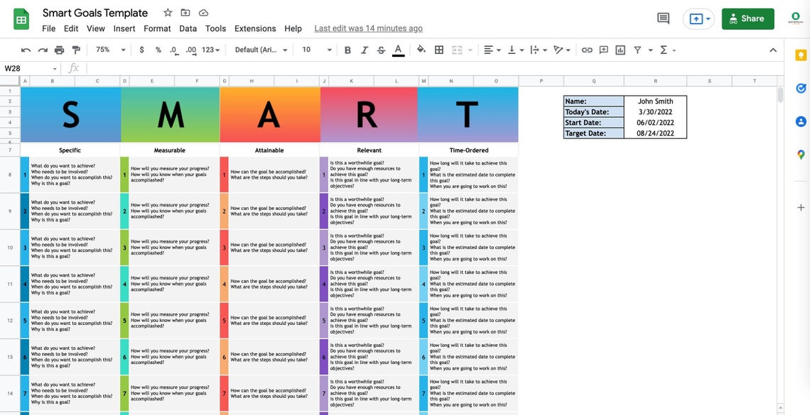 Smart Goals Analysis Template Google Sheets Download Smart - Etsy Canada