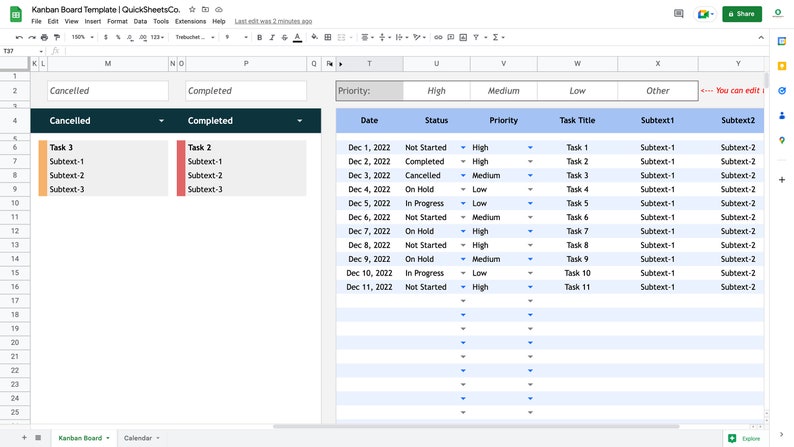 Kanban Board | Google Sheets Template | Kanban Agile Board | Project ...