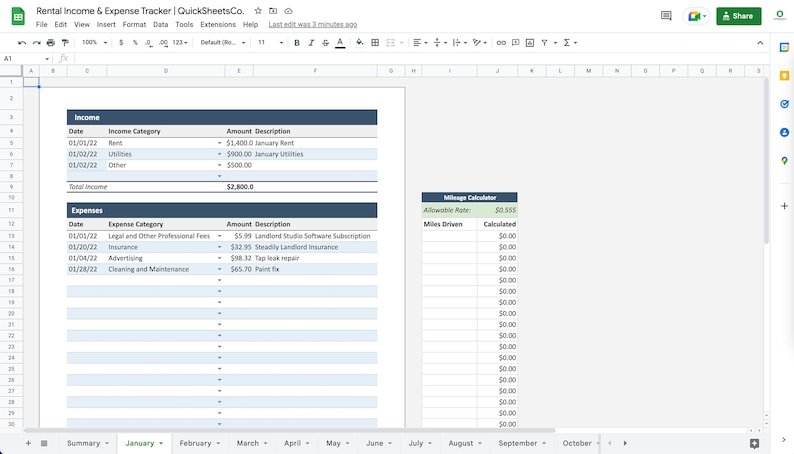 Landlord Rental Property Spreadsheet Template Google Sheets | Rental ...