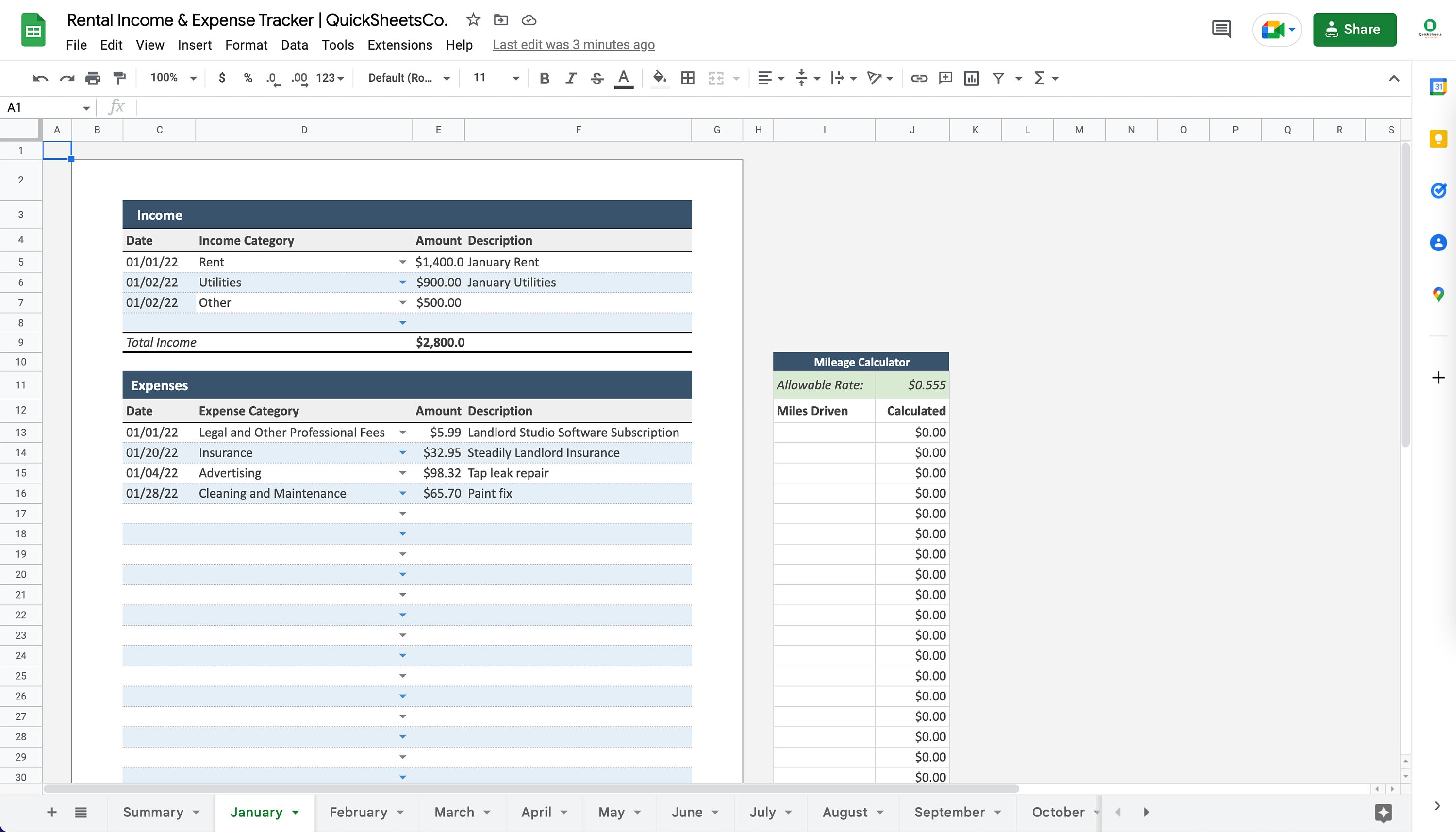 Landlords Google Sheets Template Rental Income & Expense - Etsy Ireland
