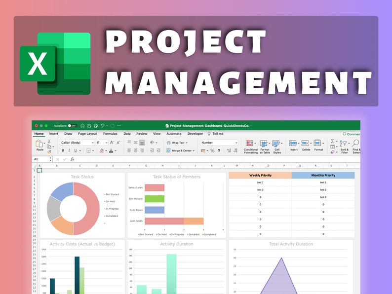 Project Management Dashboard Excel Template | Automatic Dashboard ...