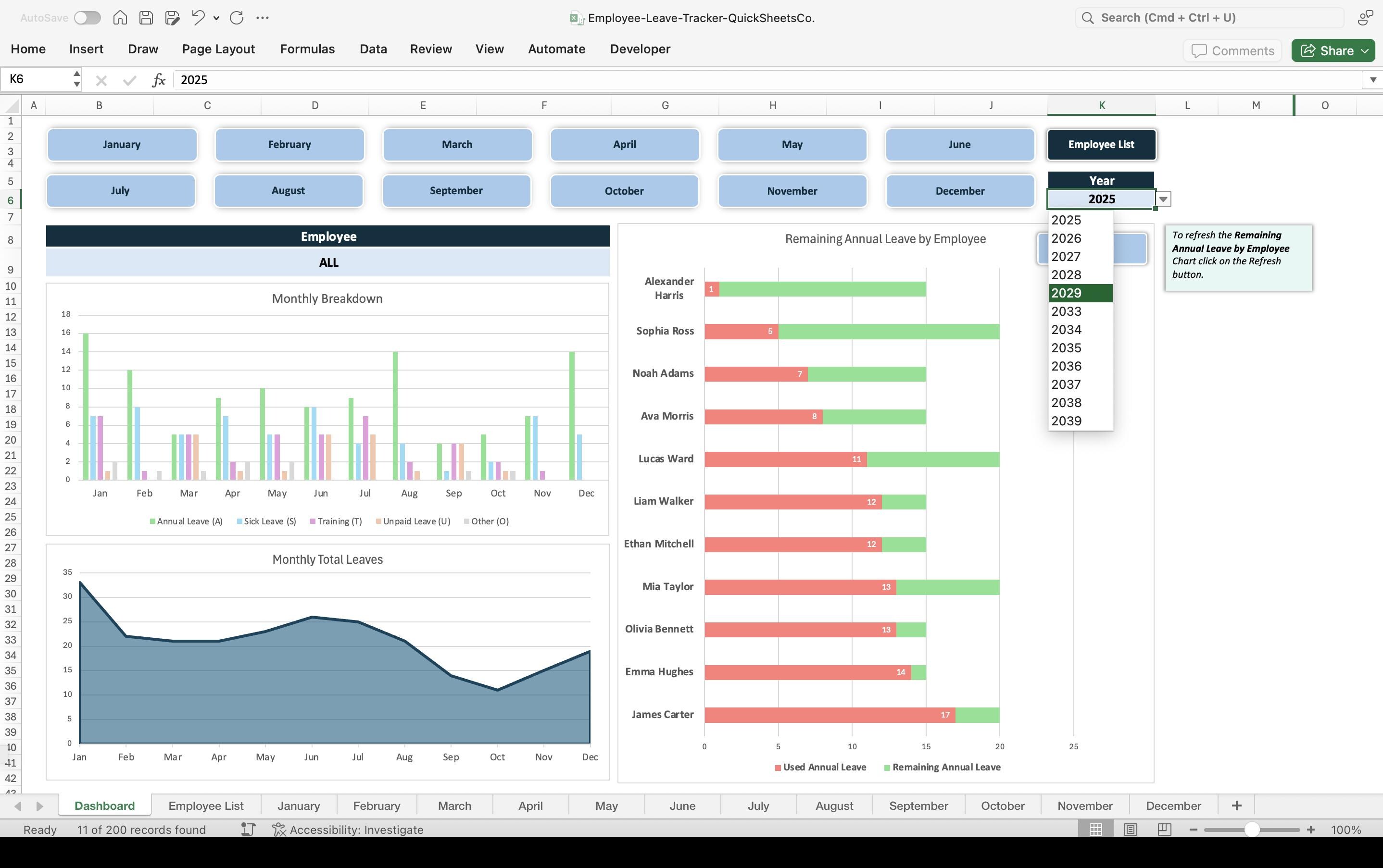 PTO Tracker | Employee Leave Tracker | Excel Template | Leave ...