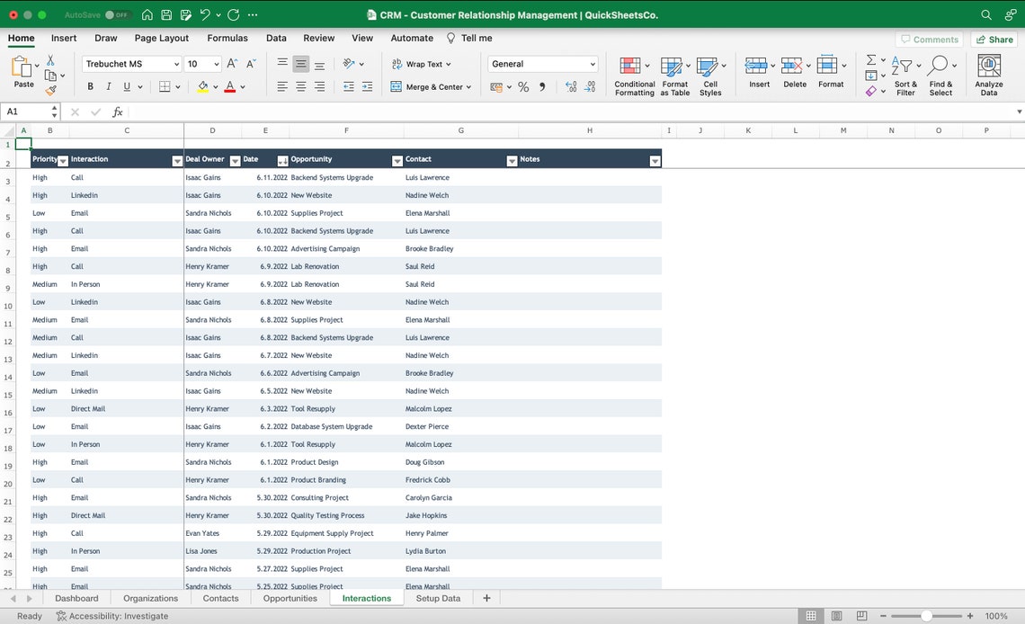 CRM Excel Template | Client Tracker Spreadsheet | Customer Relationship ...