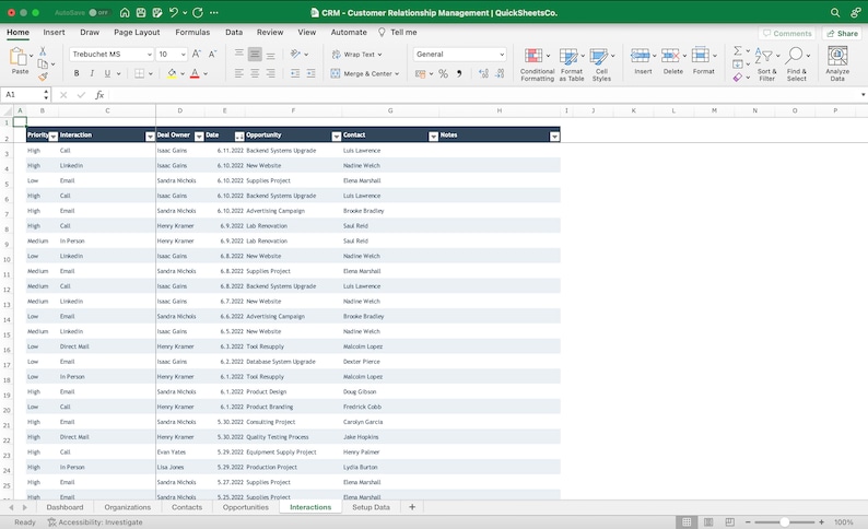 CRM Excel Template | Client Tracker Spreadsheet | Customer Relationship ...