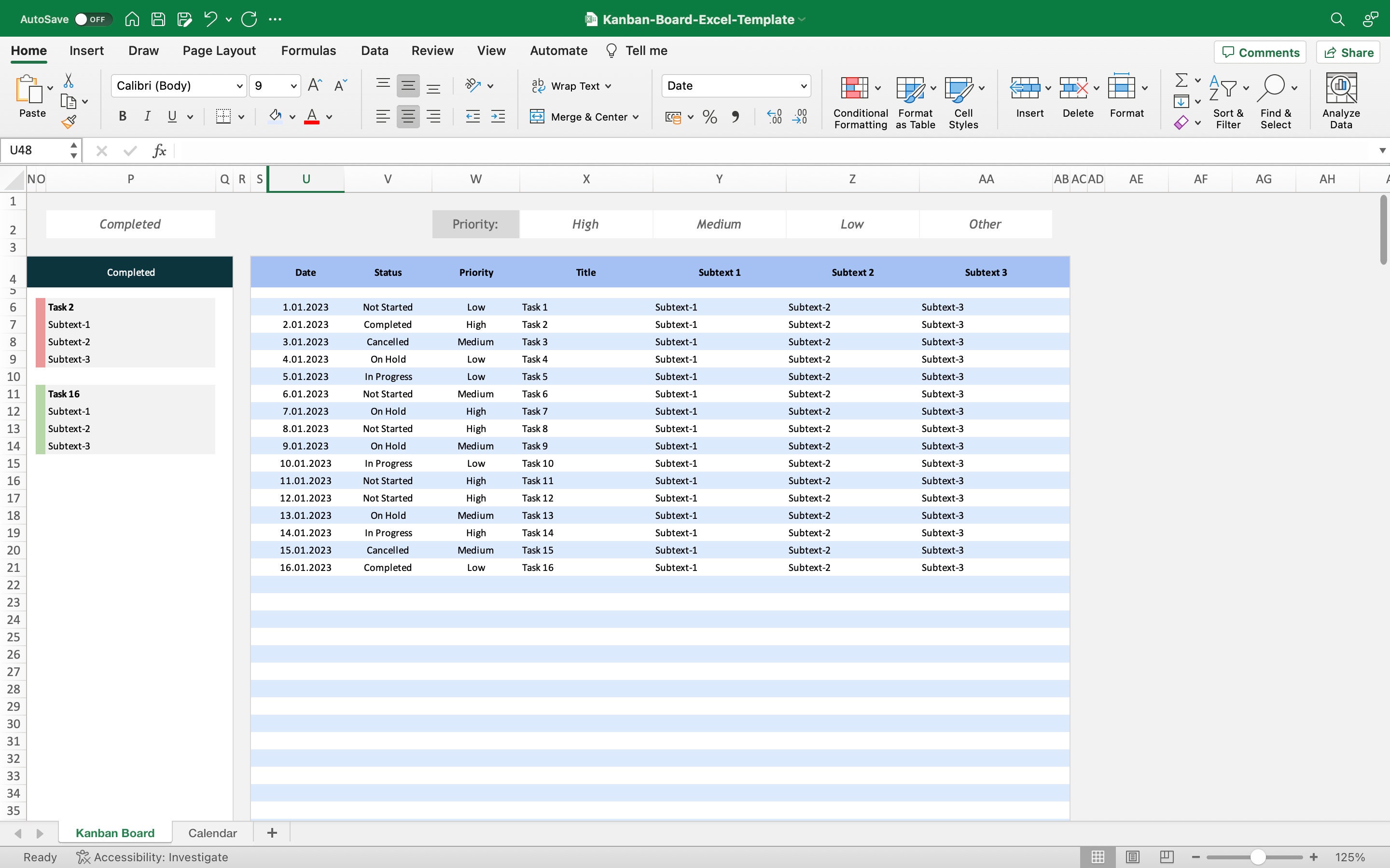 Kanban Board Excel Template Task Tracker Project Management Gantt Chart ...