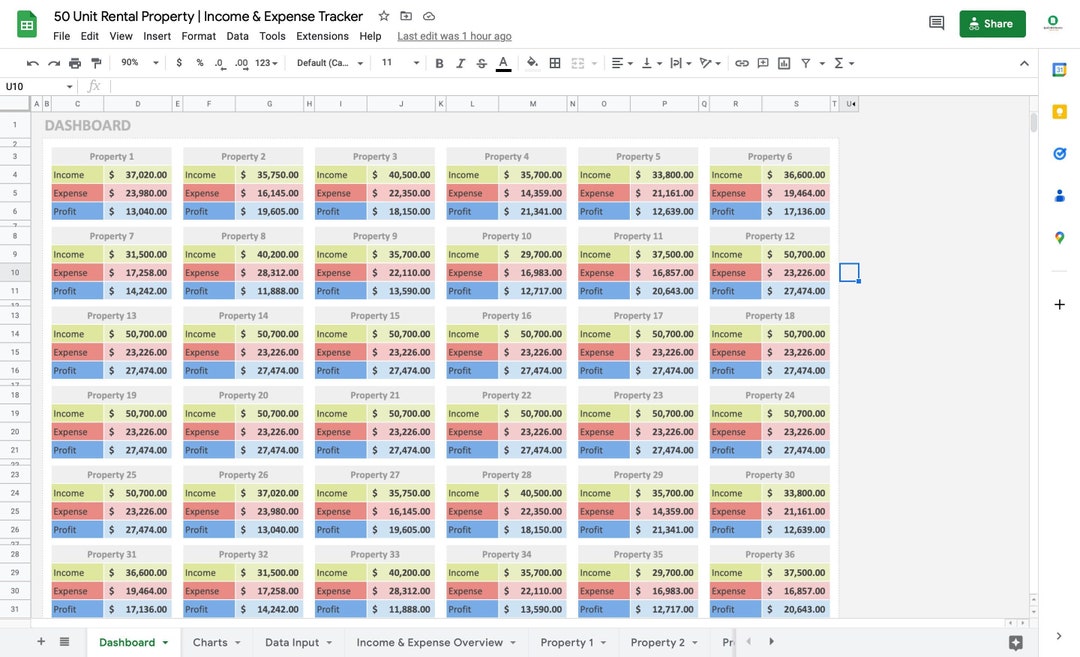 50 Unit Rental Property Template | Landlords Google Sheets Template ...