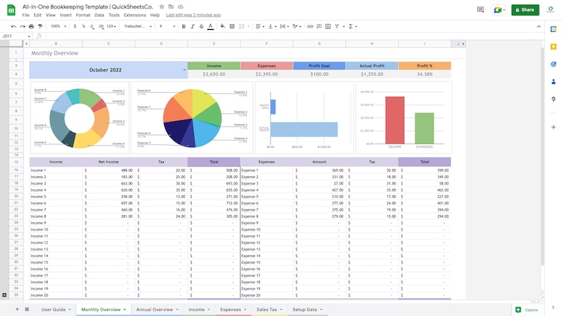 Small Business Bookkeeping Template | Google Sheets | Income and ...