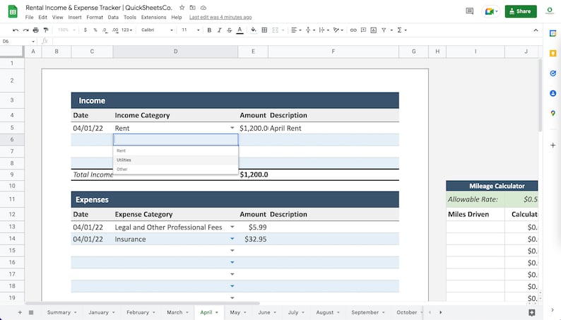 Landlords Google Sheets Template Rental Income & Expense - Etsy Ireland