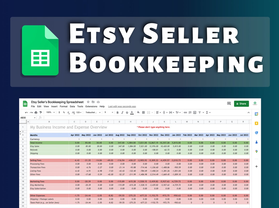 Etsy Bookkeeping Automated Spreadsheet | Income & Expense Tracker ... Etsy Bookkeeping Automated Spreadsheet | Income & Expense Tracker ...