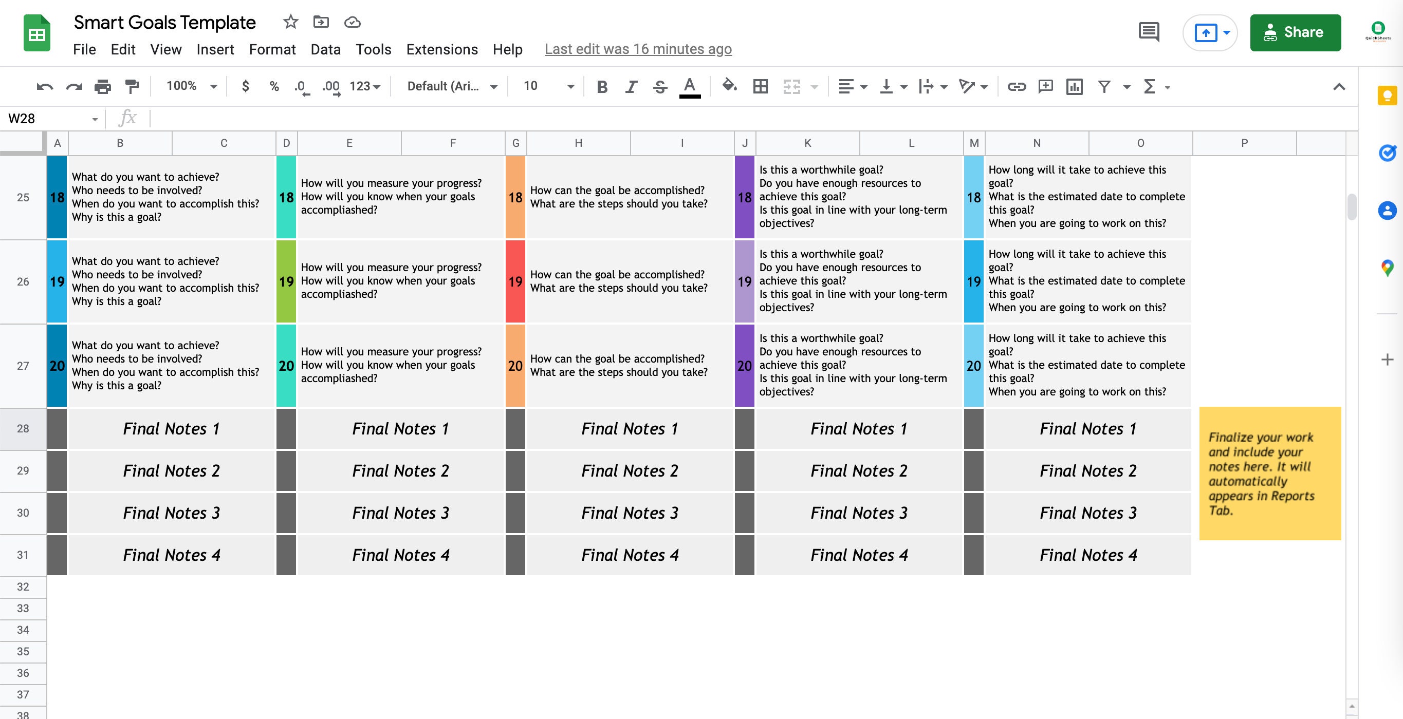 Smart Goals Analysis Template | Google Sheets | Download Smart Goals ...