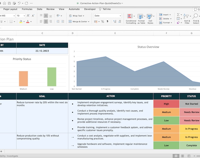 Corrective Action Plan Excel Template | CAP Tool for Project Management ...