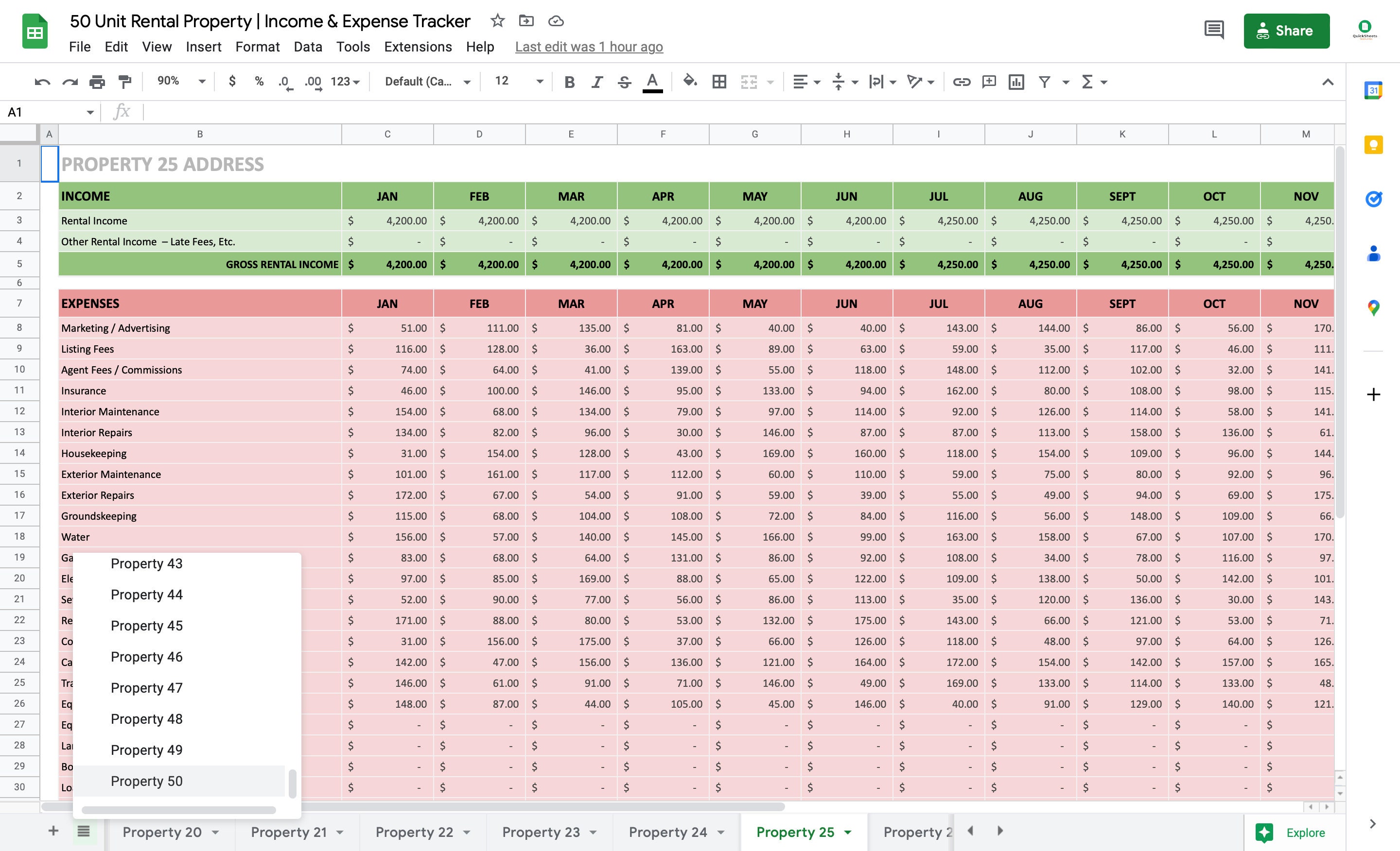 50 Unit Rental Property Template | Landlords Google Sheets Template ...