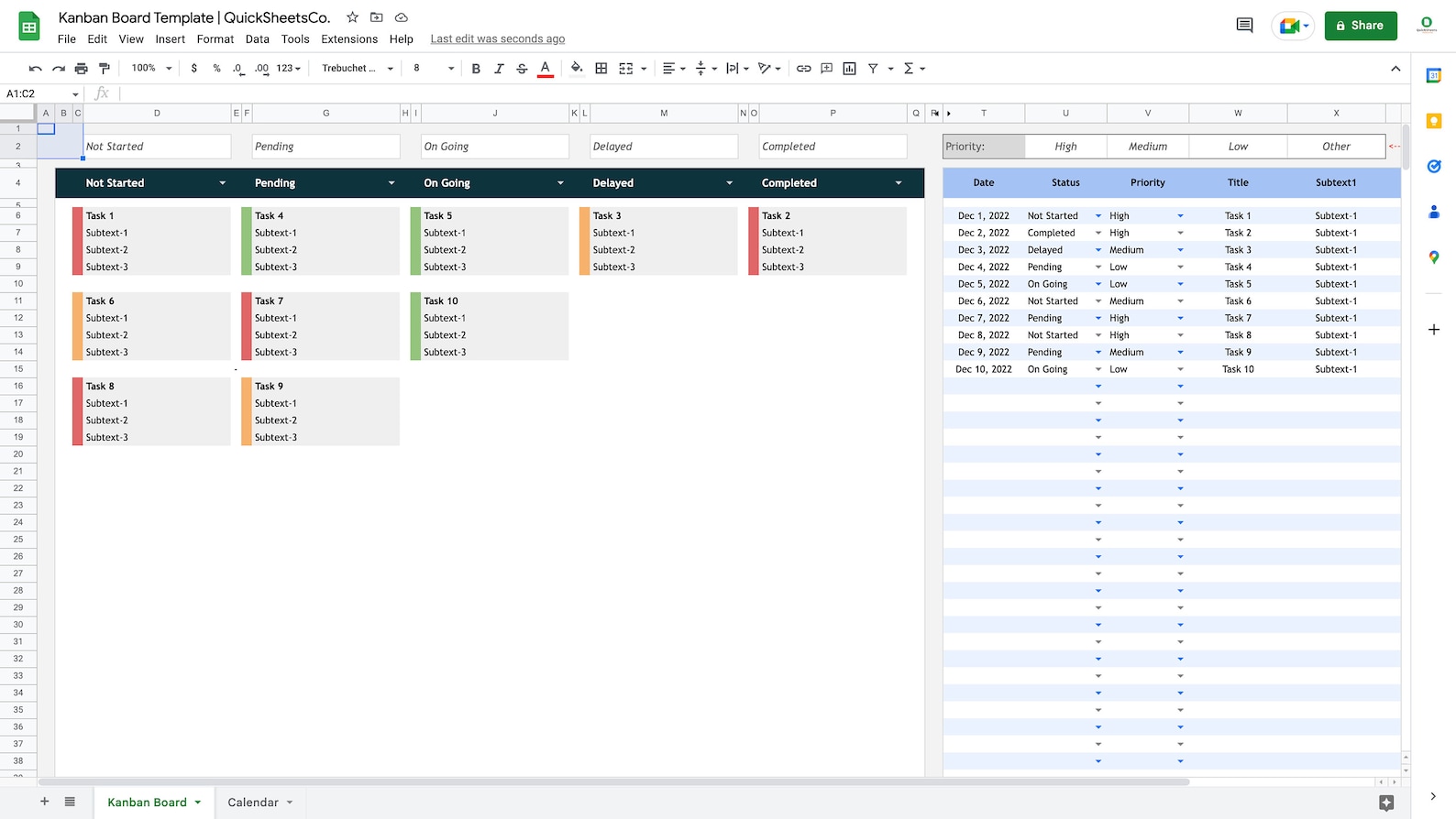 Kanban Board | Google Sheets Template | Kanban Agile Board | Project ...