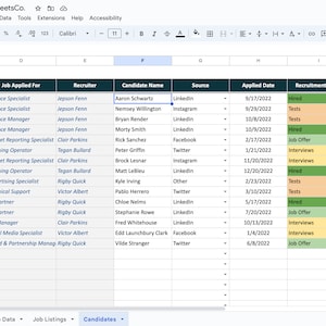 Recruitment Tracker Google Sheets | Applicant Tracking Spreadsheet ...