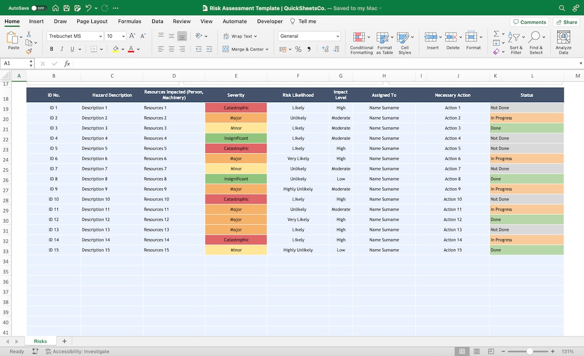 Risk Assessment Excel Template | Business Spreadsheet | Risk Management ...