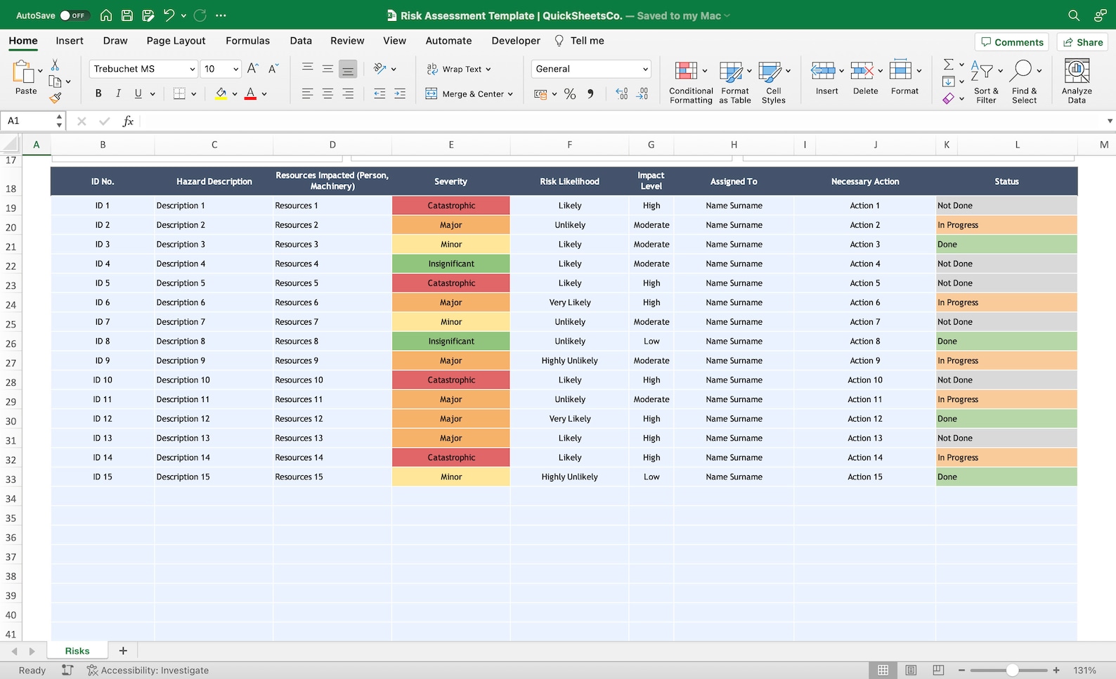 Risk Assessment Excel Template | Business Spreadsheet | Risk Management ...