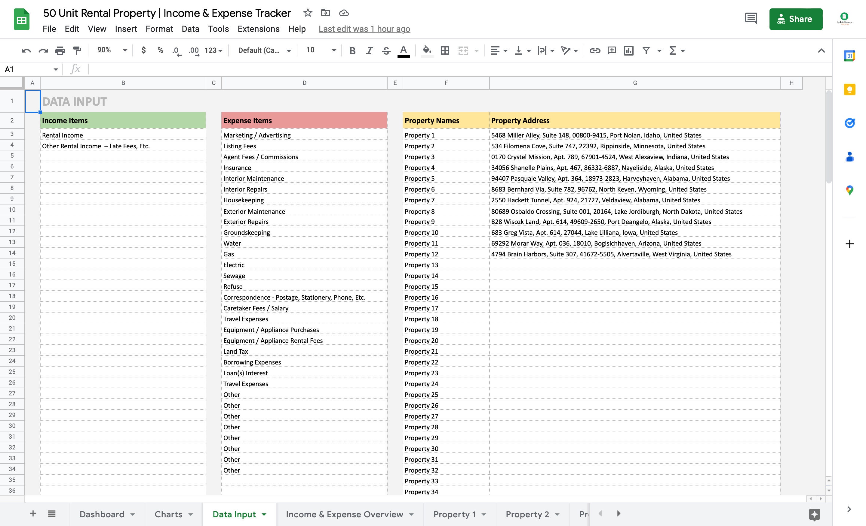 50 Unit Rental Property Template | Landlords Google Sheets Template ...
