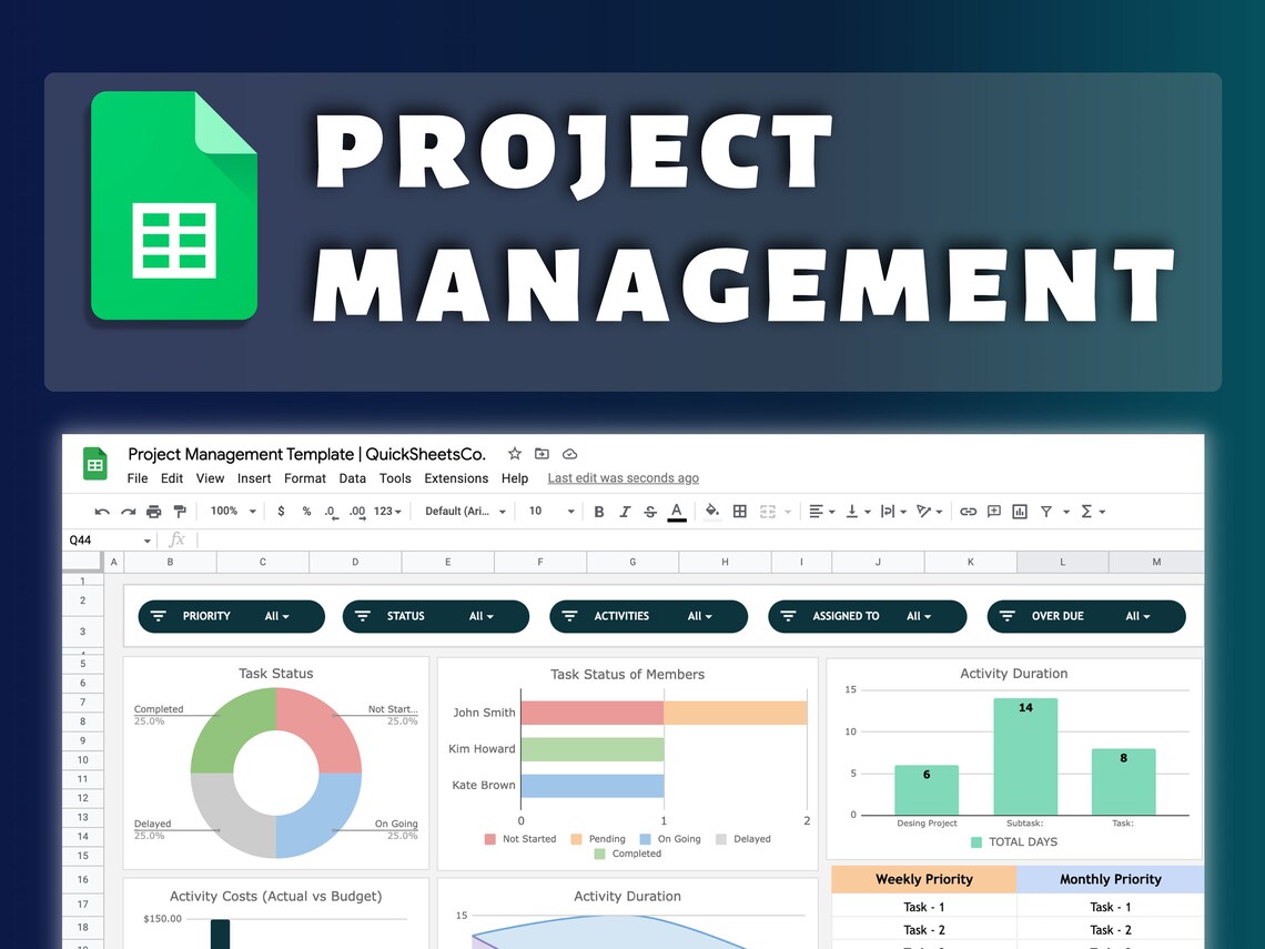 Project Management Dashboard Google Sheets Template - Etsy