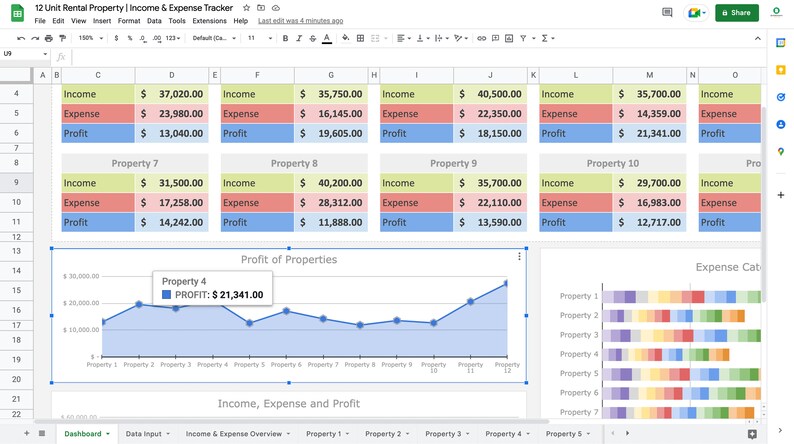 12 Unit Rental Property Template | Landlords Google Sheets Template ...