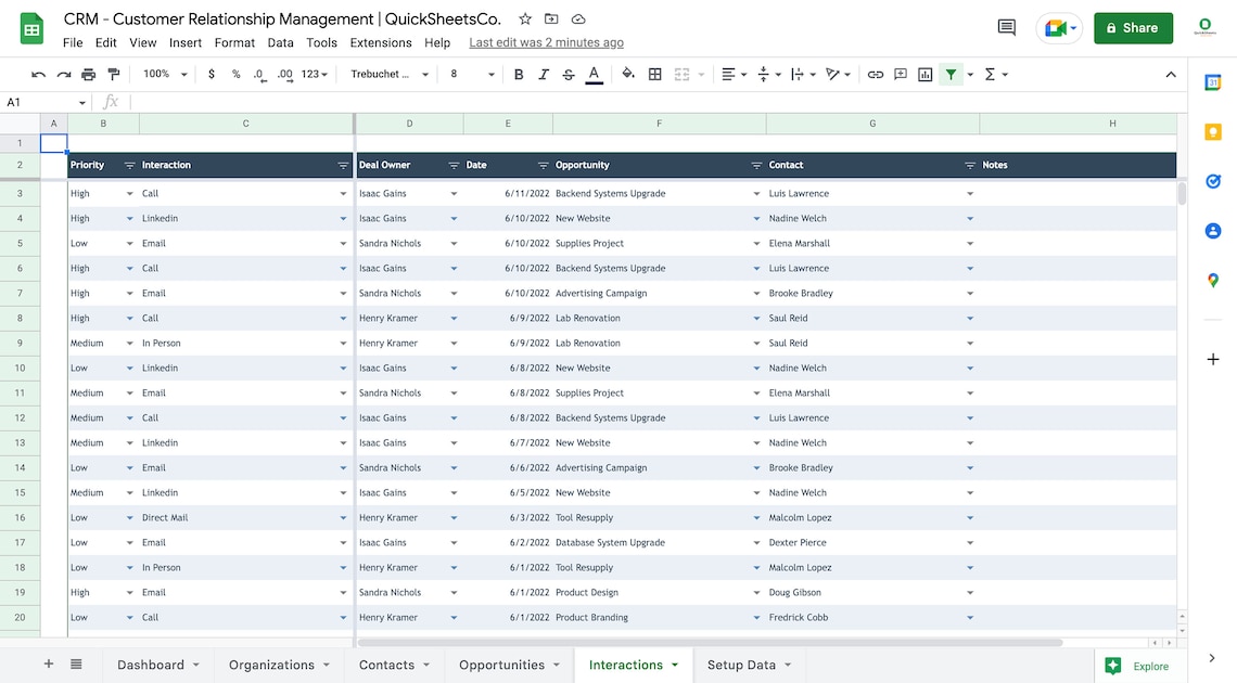 CRM Template | Google Sheets Client Tracker | Customer Relationship ...