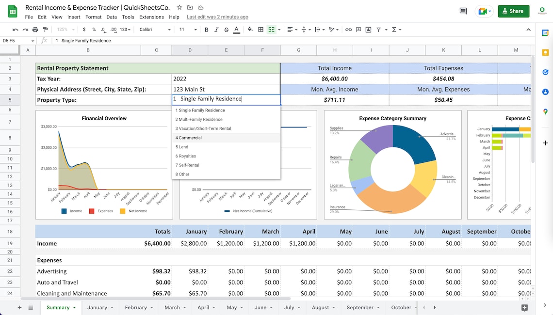 Landlord Rental Property Spreadsheet Template Google Sheets | Rental ...