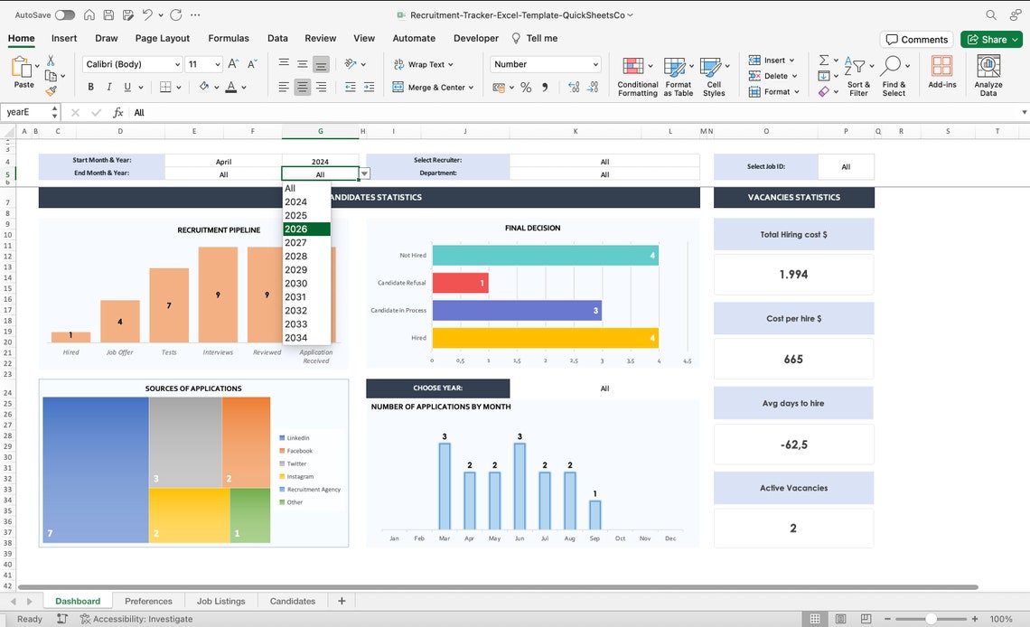 Recruitment Tracker Excel Template | Applicant Tracking Spreadsheet ...