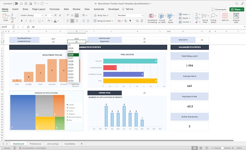 Recruitment Tracker Excel Template | Applicant Tracking Spreadsheet ...