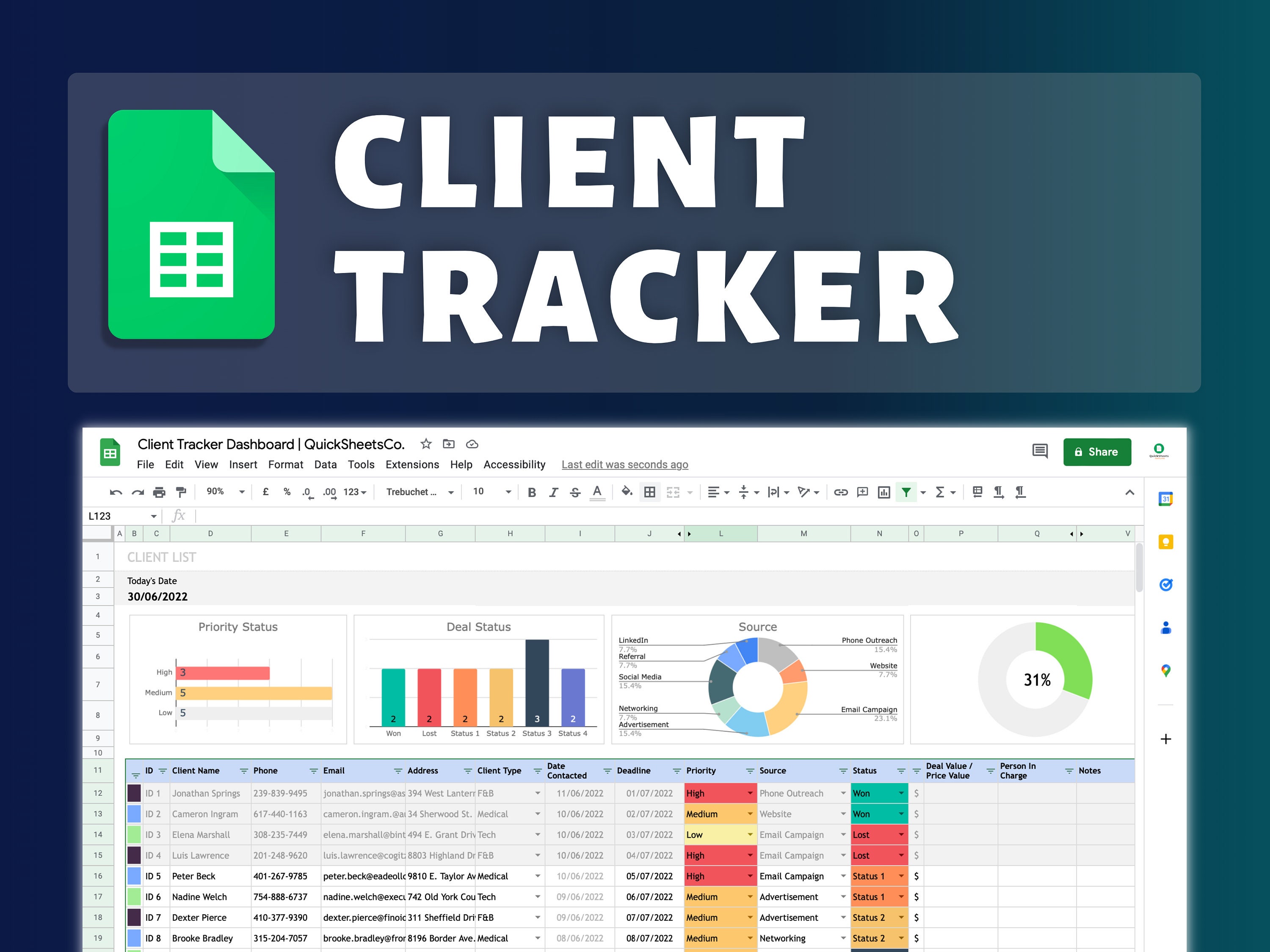 Client Tracker Spreadsheet Google Sheets Small Business Template CRM ... Client Tracker Spreadsheet Google Sheets Small Business Template CRM ...