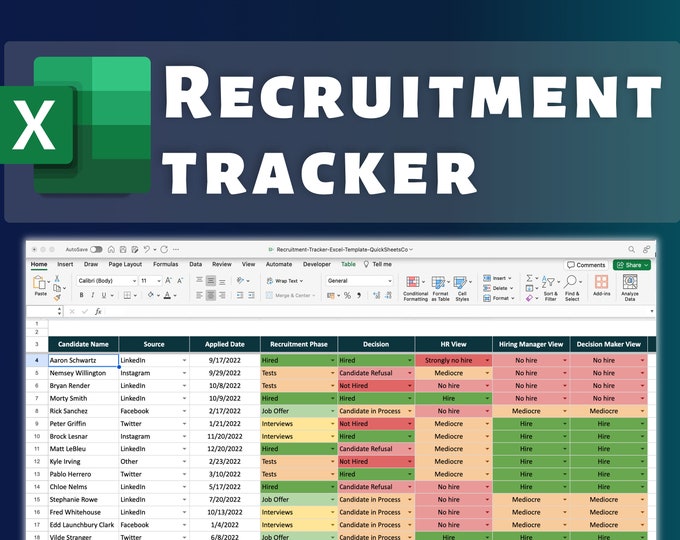 Recruitment Tracker Excel Template | Applicant Tracking Spreadsheet ...