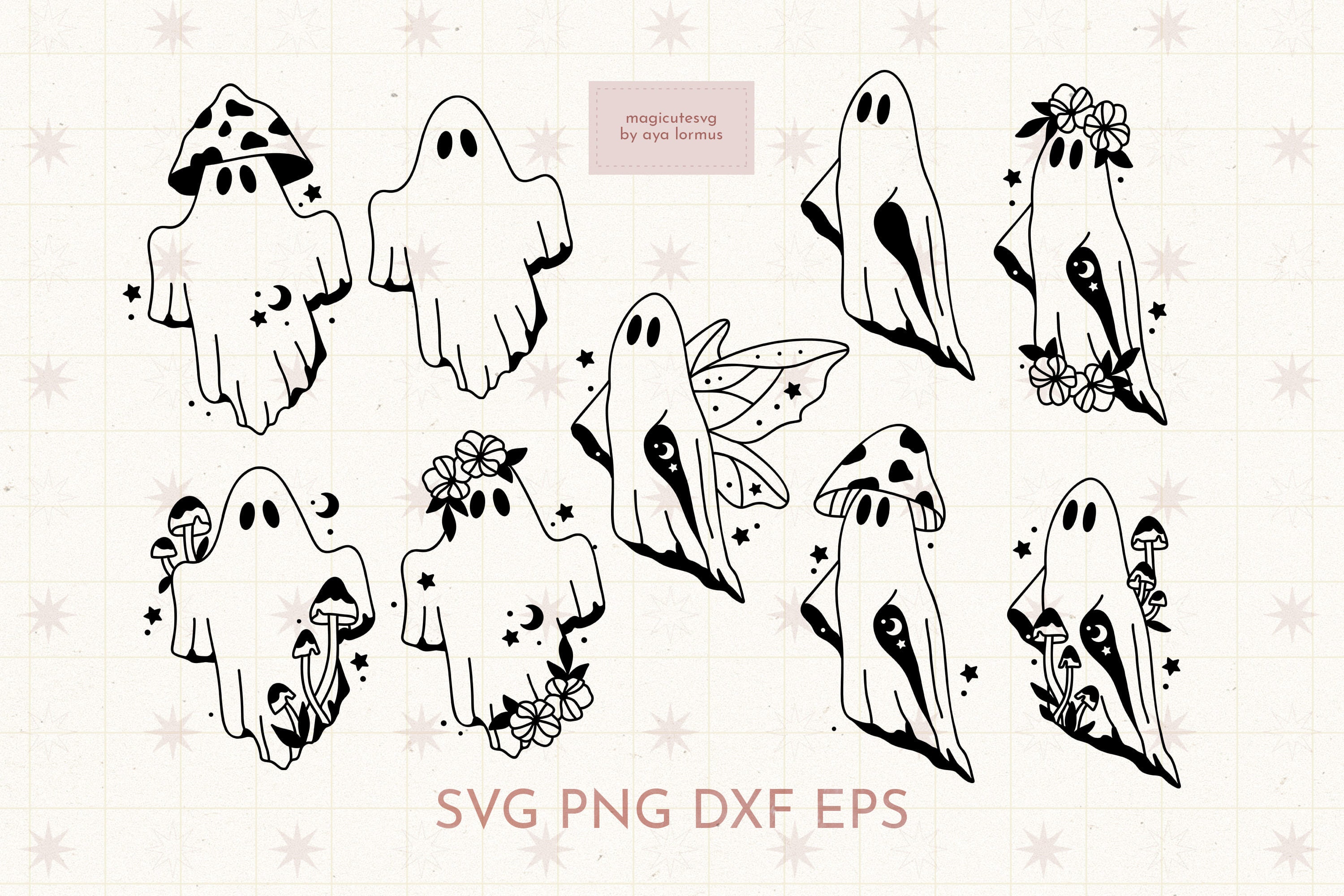 Ghost Outline Svg Halloween Svg Bundle Mushroom Svg - Etsy
