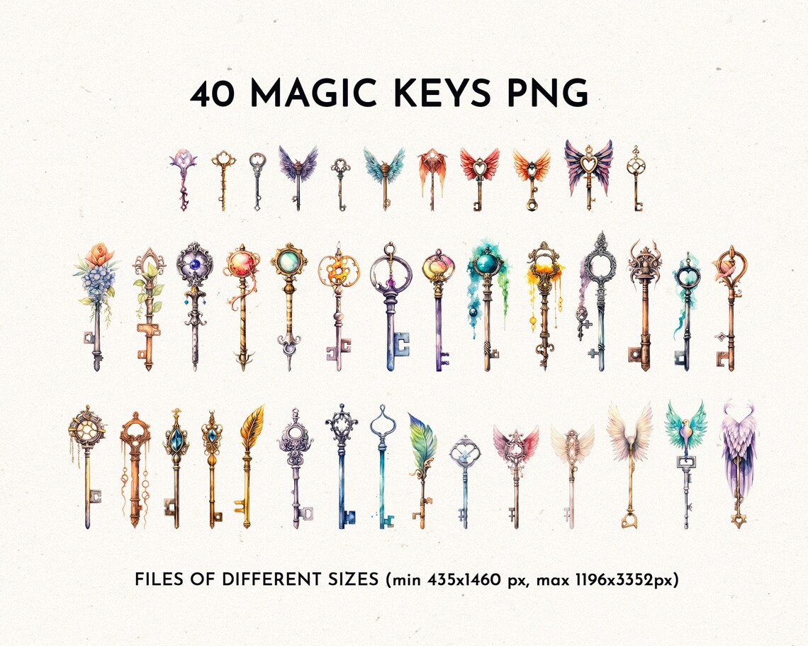Magic Key Clip Art, Watercolor Key Clipart, Keys With Wings Clipart ...
